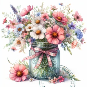10 Mason Jar Flowers Clipart Shabby Chic Floral Watercolor Vintage Clip ...