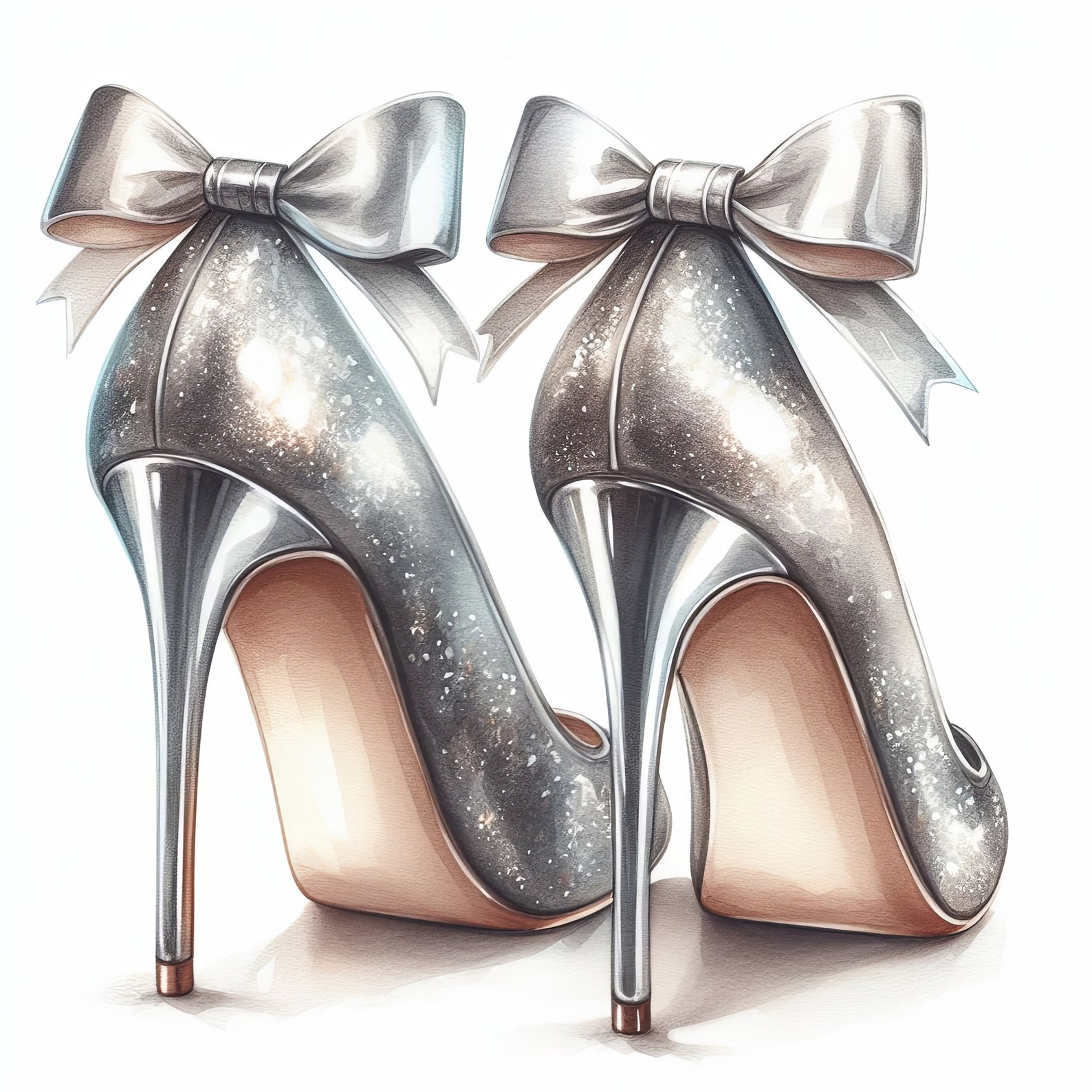 Watercolor High Heels Clipart Bundle Silver High Heels Clip Art Womens ...