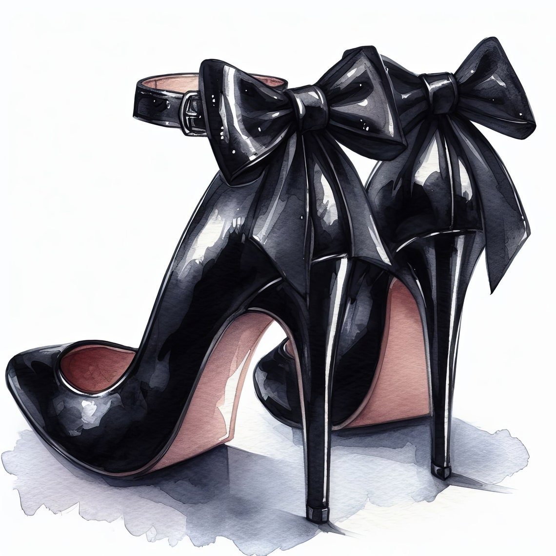 Watercolor High Heels Clipart Bundle Black High Heels Clip Art Womens ...