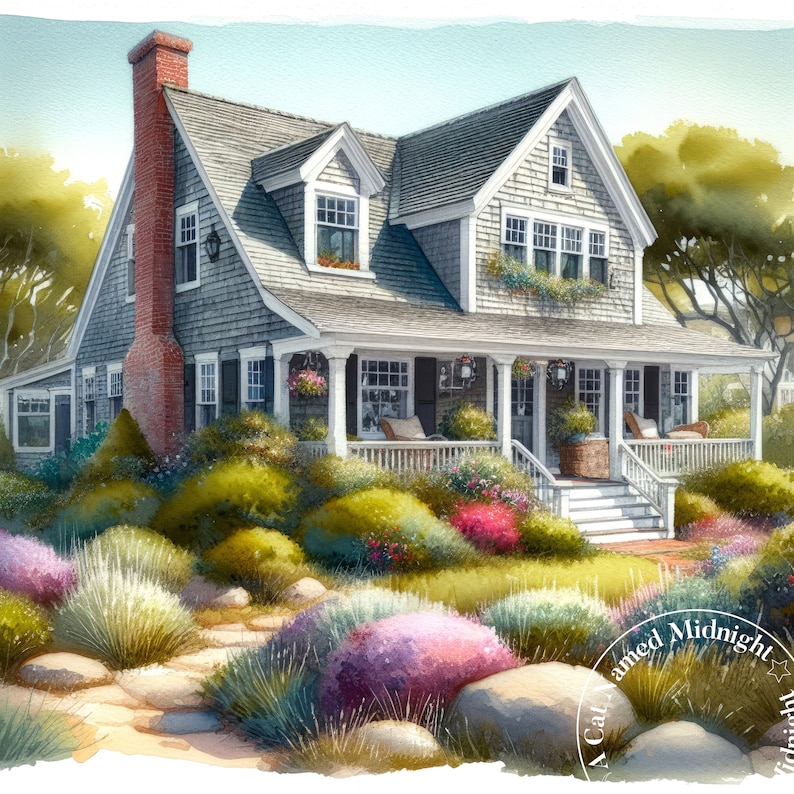 10 JPG Cape Cod Cottages Clipart Bundle Watercolor House Clip Art ...