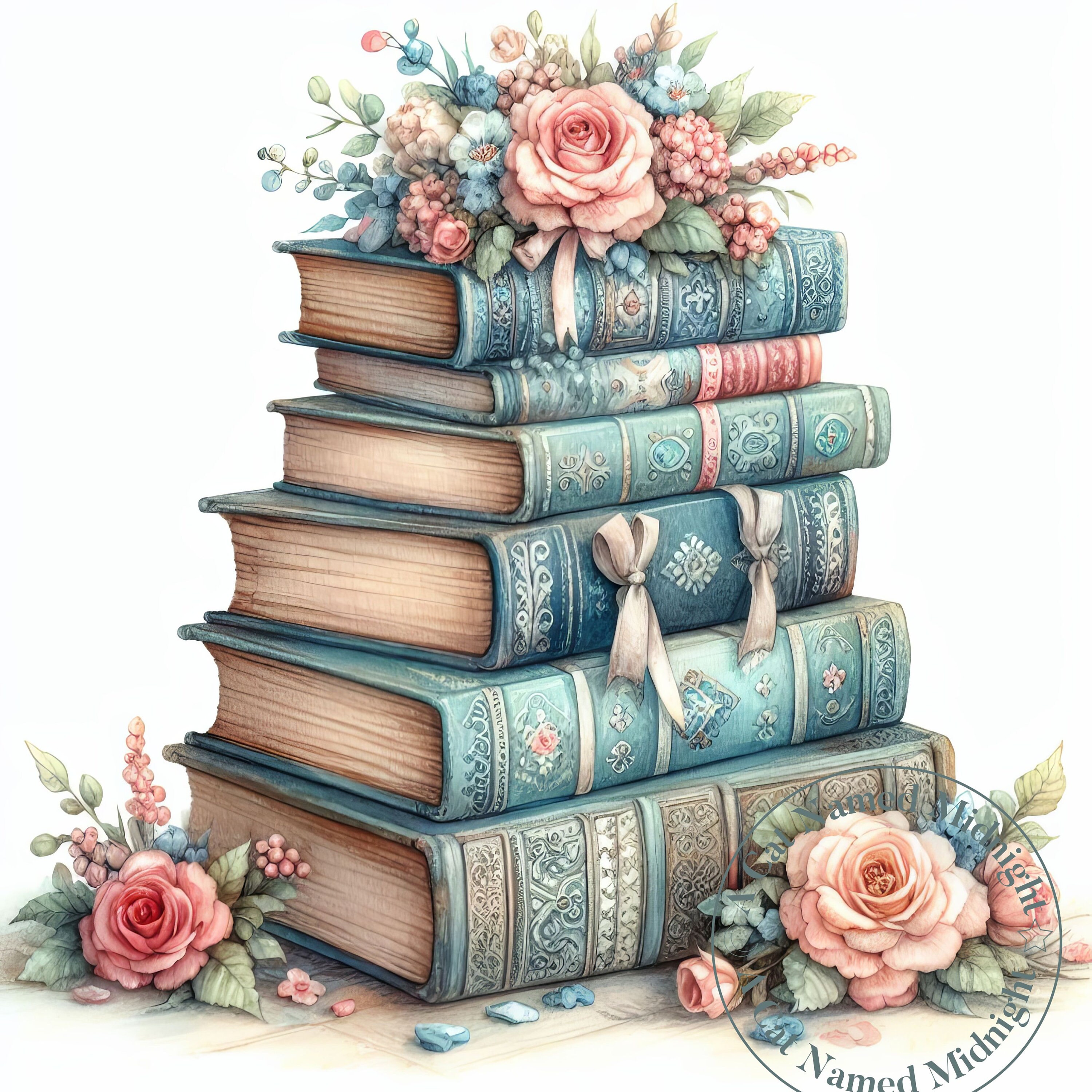 Shabby Chic Books Clipart 10 Images Watercolor Book Lover Clip Art ...