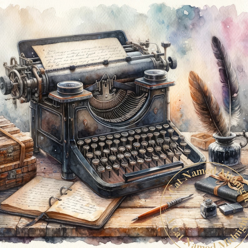10 Antique Typewriters Clipart Watercolor Vintage Clip Art Writer's ...