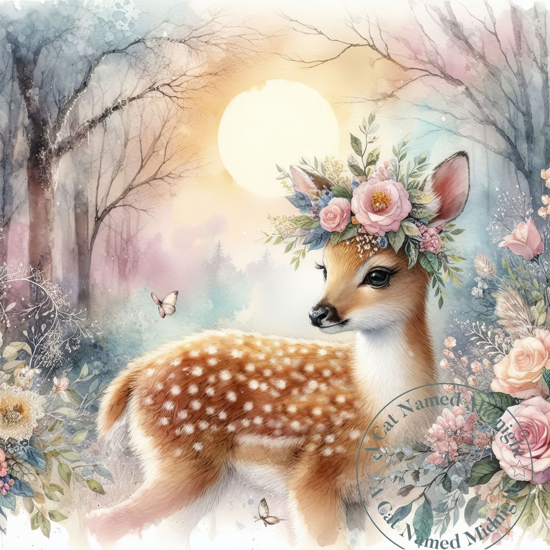 10 Watercolor Baby Deer Clipart Cute Fawn Clip Art Deer in the Woods ...