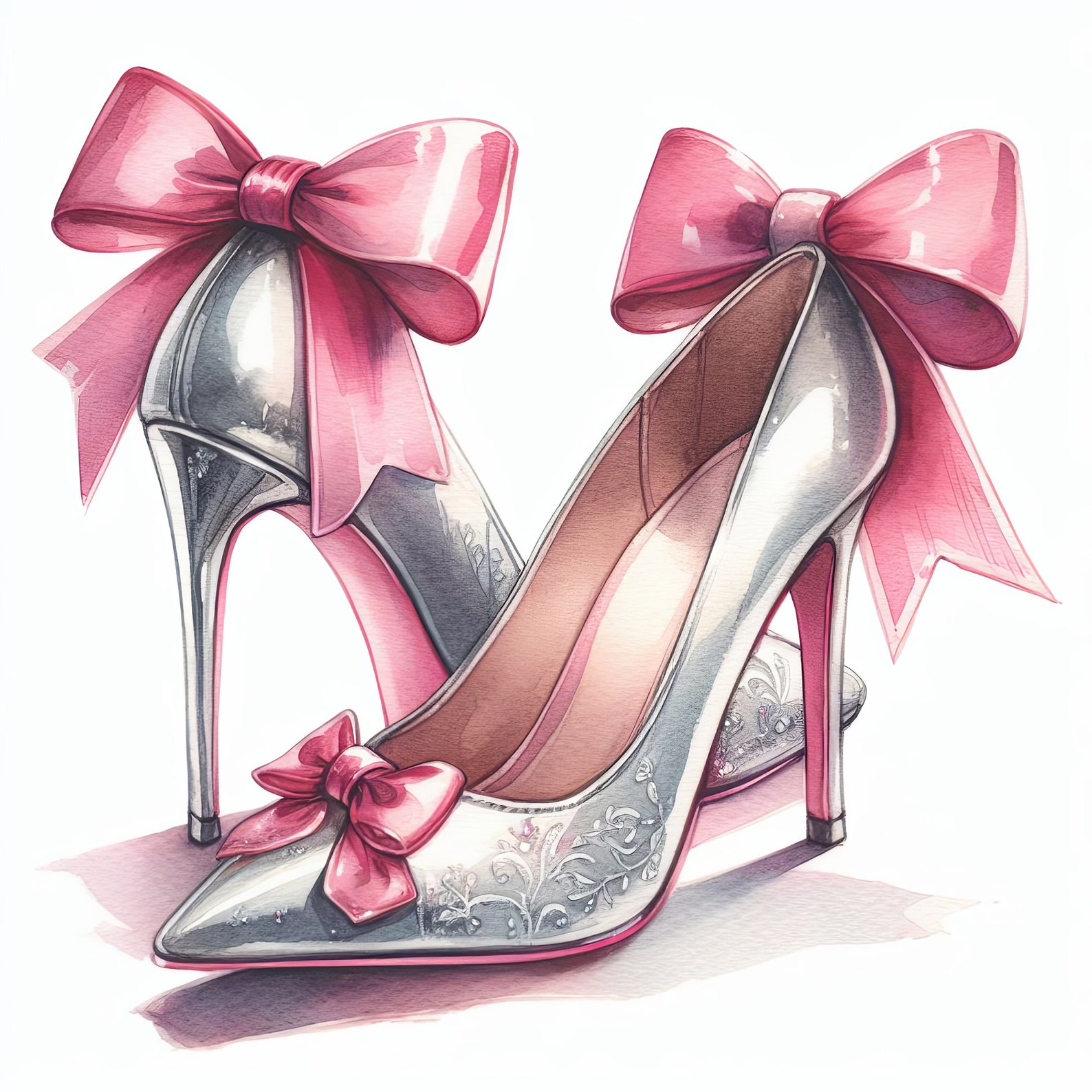 Watercolor High Heels Clipart Bundle Silver and Pink High Heels Clip ...