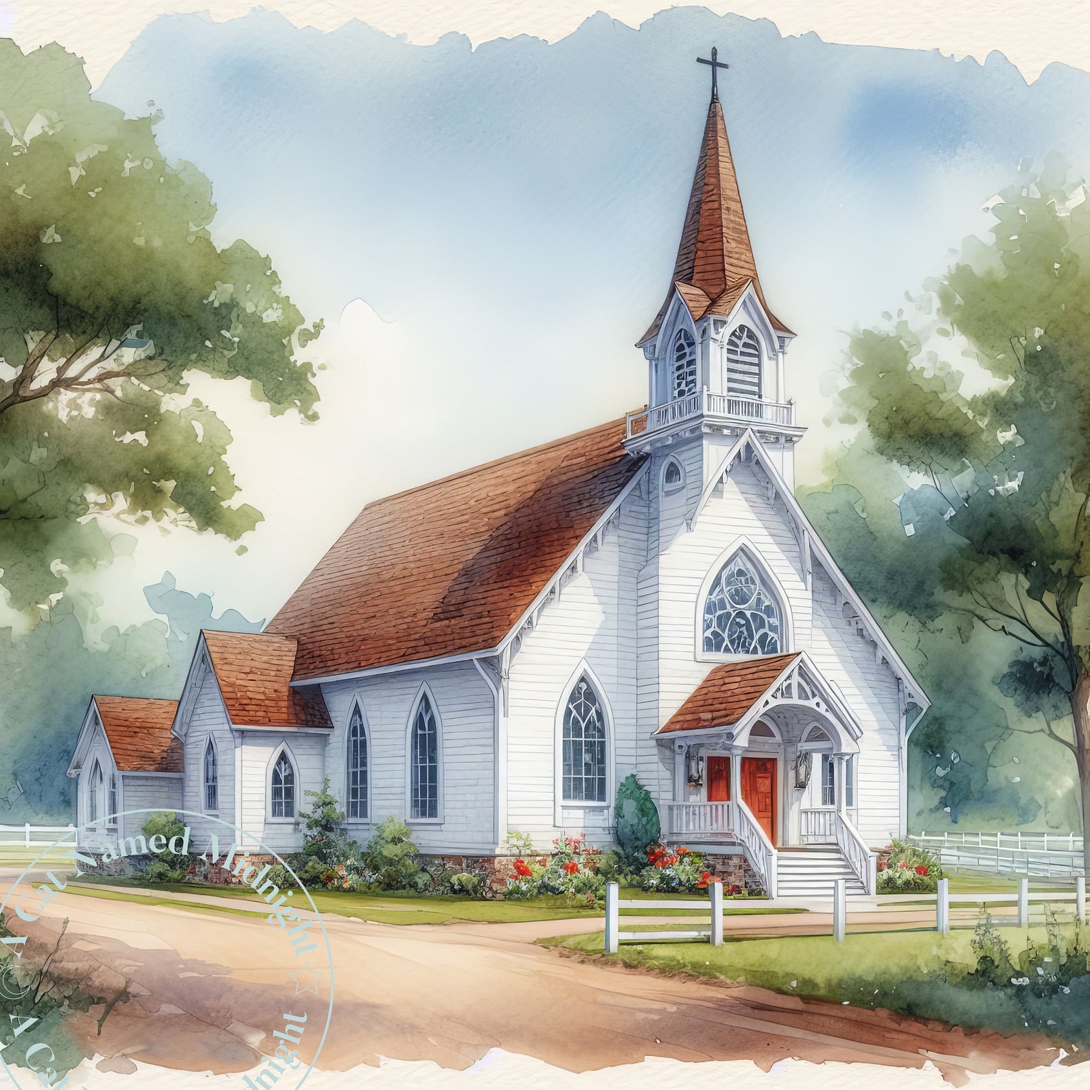 Country Church Clipart Bundle Vintage Watercolor Clip Art Church Images ...