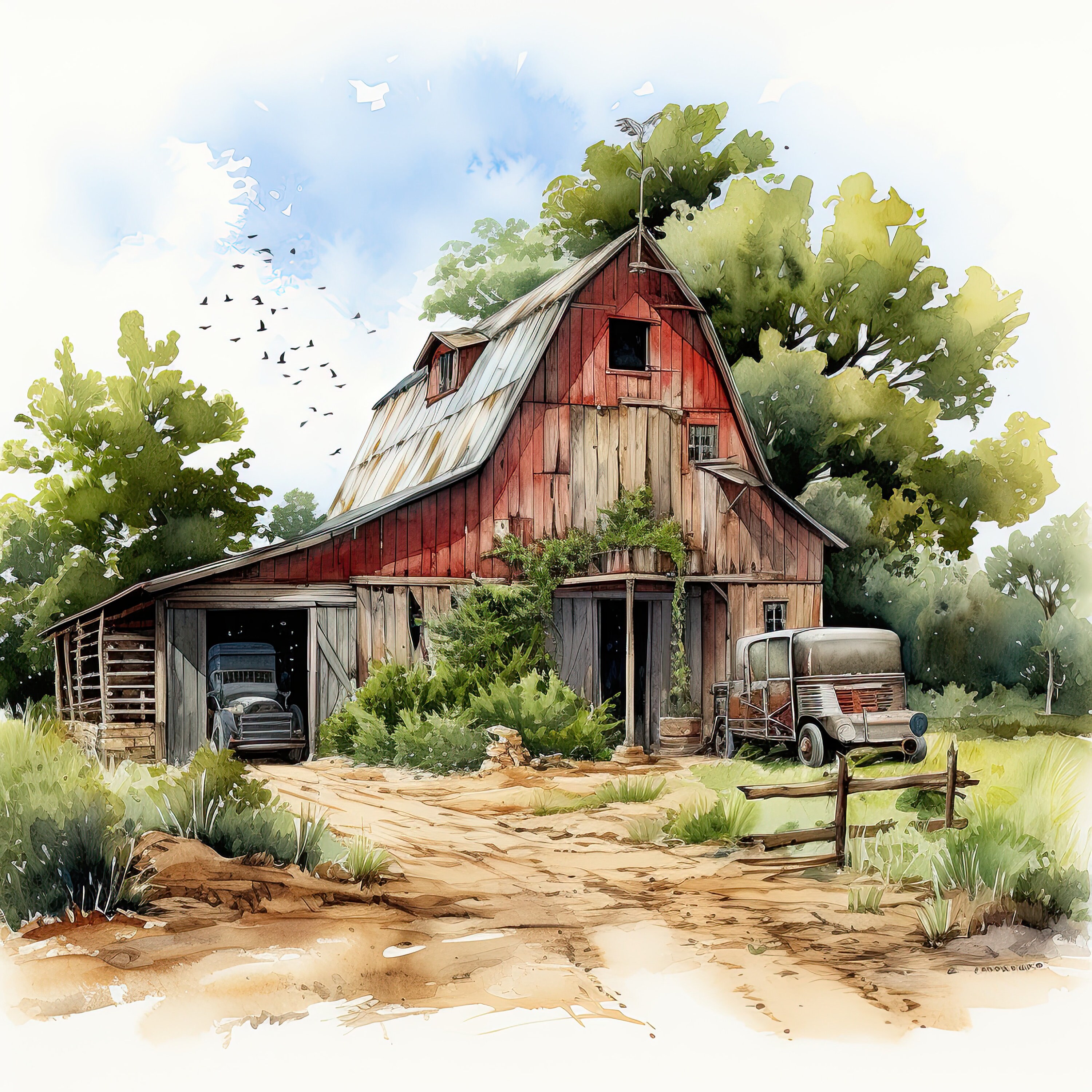 Watercolor Old Red Barn Clipart Bundle Vintage Clip Art Rustic Barn ...