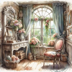 Shabby Chic Room in Ruins Clipart French Vintage Style Clip Art ...