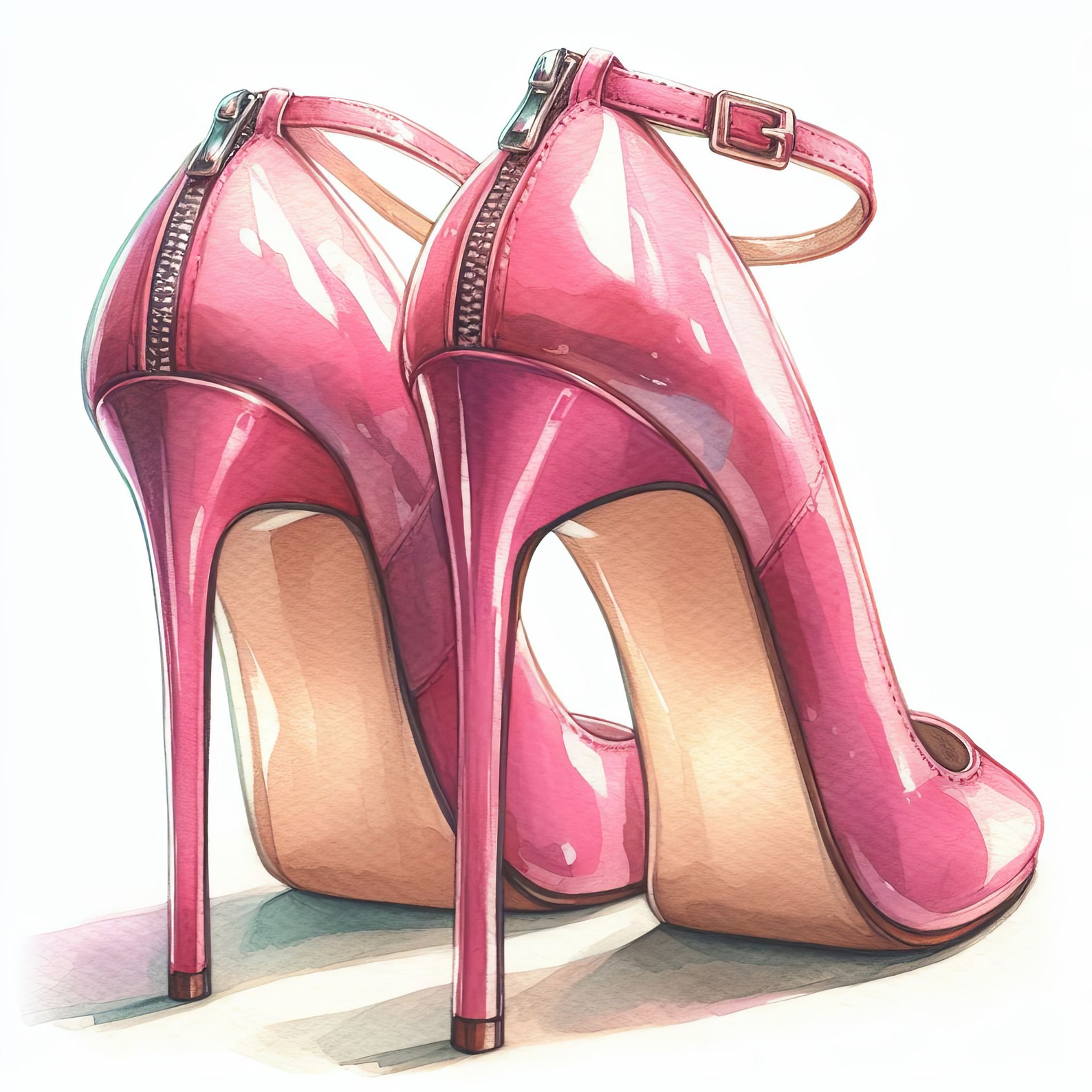 Watercolor High Heels Clipart Bundle Pink High Heels Clip Art Womens ...