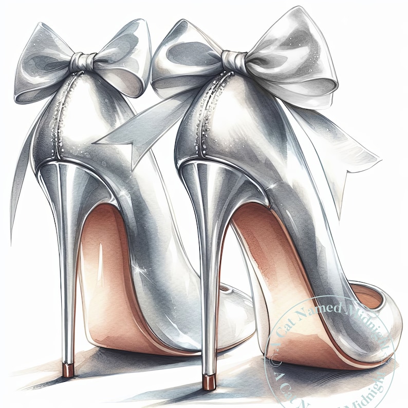 Silver High Heels Clipart Bundle Watercolor High Heels Clip Art Womens ...