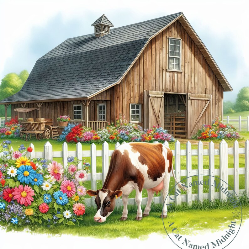 10 Watercolor Barn and Cow Clipart Bundle Vintage Clip Art Rustic ...
