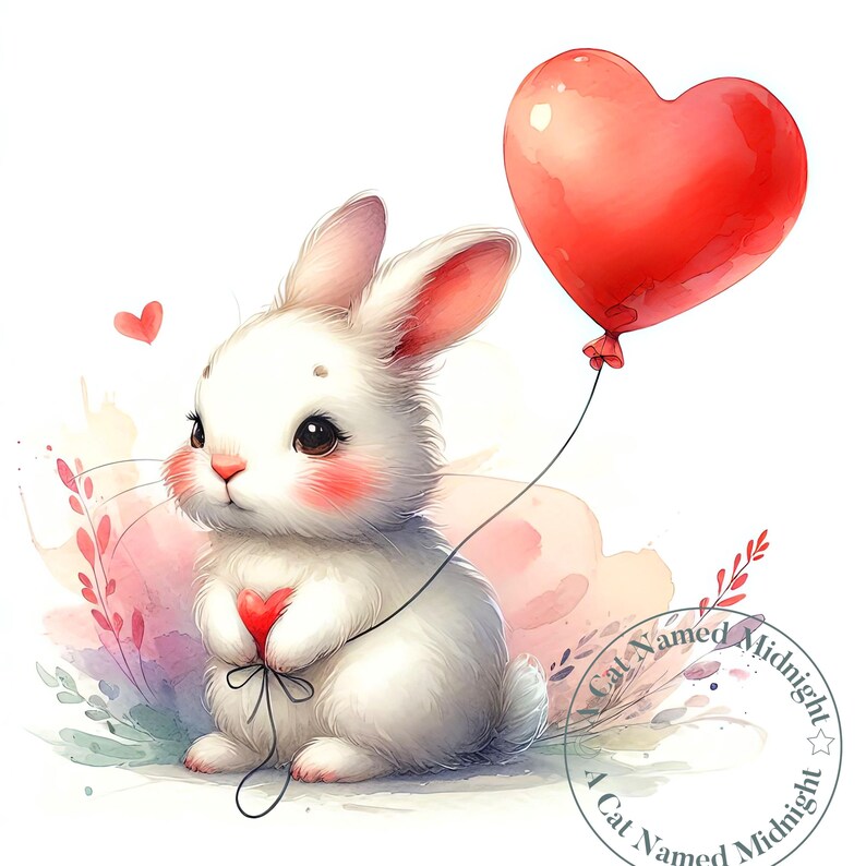 Valentines Day Clipart | Bunny and Balloon Clip Art | 11 JPG Images - Etsy