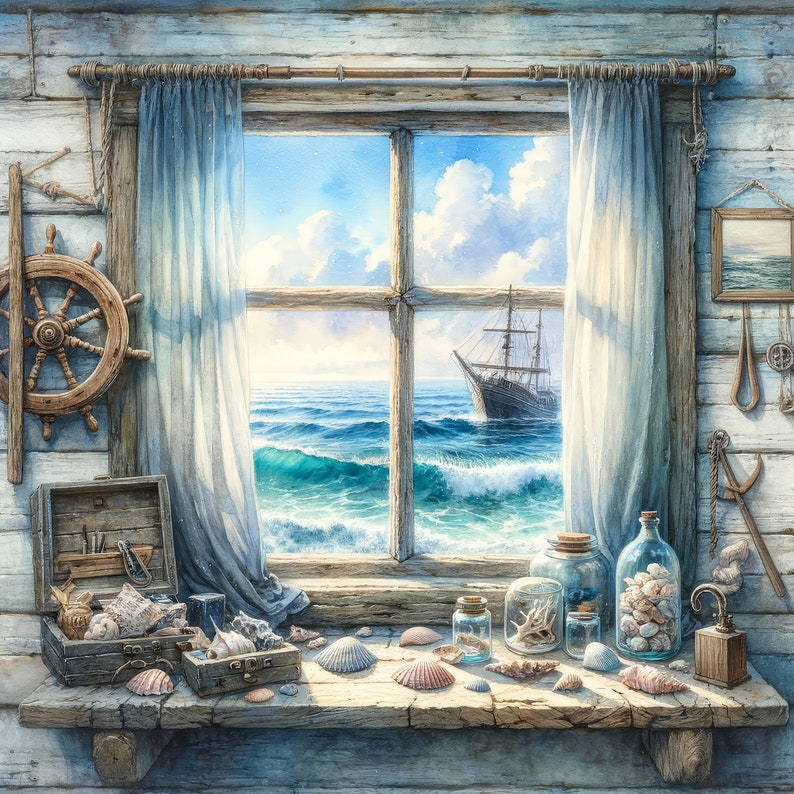 Watercolor Nautical Windows Clipart Watercolor Nautical Clip Art Ocean ...