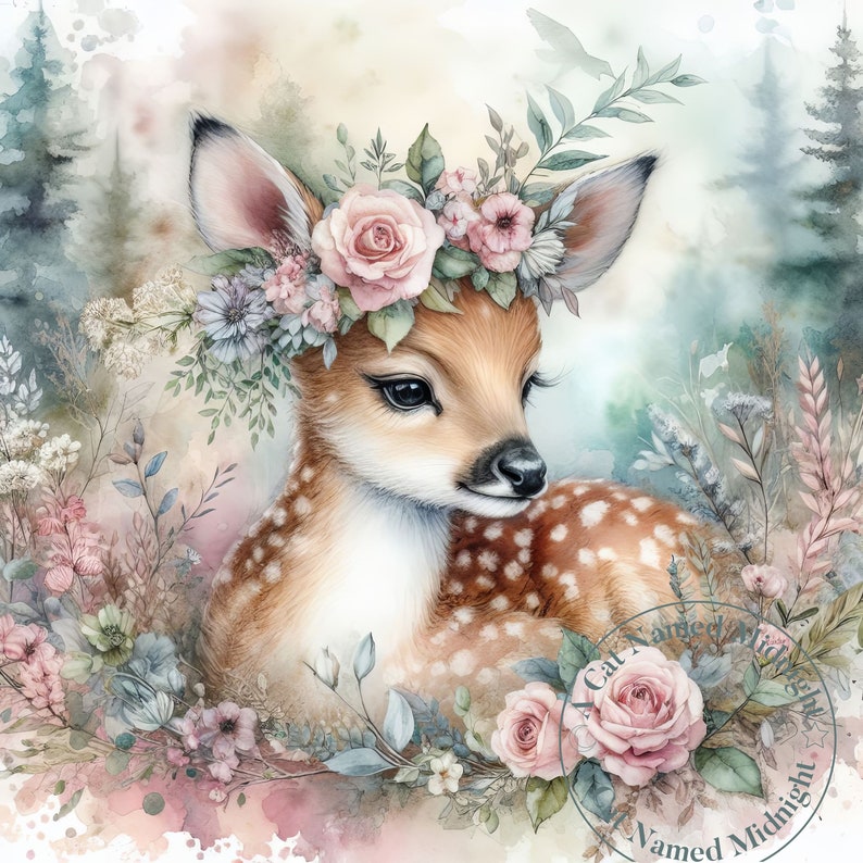 10 Watercolor Baby Deer Clipart Cute Fawn Clip Art Deer in the Woods ...