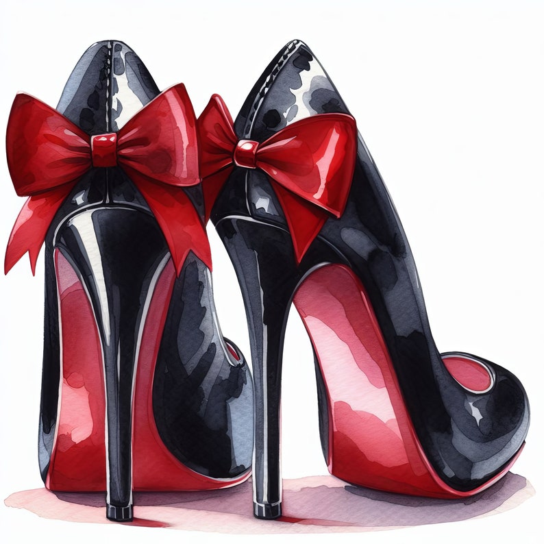 Watercolor High Heels Clipart Bundle Black and Red High Heels Clip Art ...