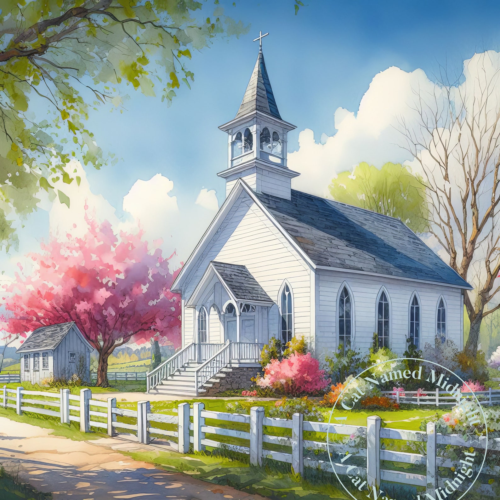 Country Church Clipart Bundle Vintage Watercolor Clip Art Church Images ...