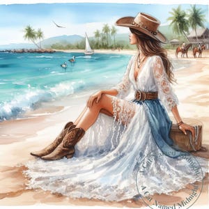 Coastal Cowgirl on the Beach 13 Clipart Beach Cow Girl Clipart Bundle ...
