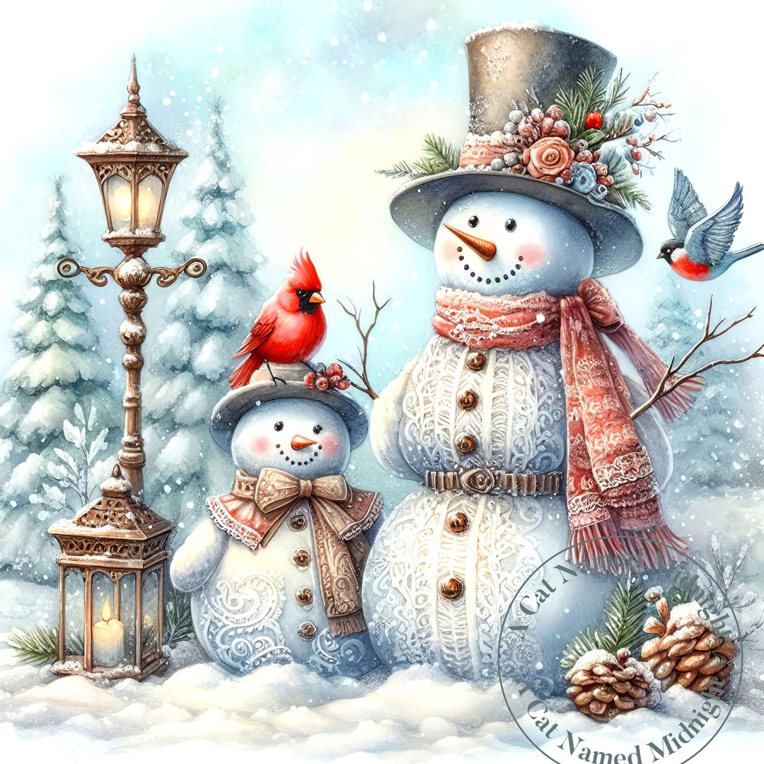 11 Victorian Snowman and Cardinal Clipart Xmas Clip Art Christmas ...