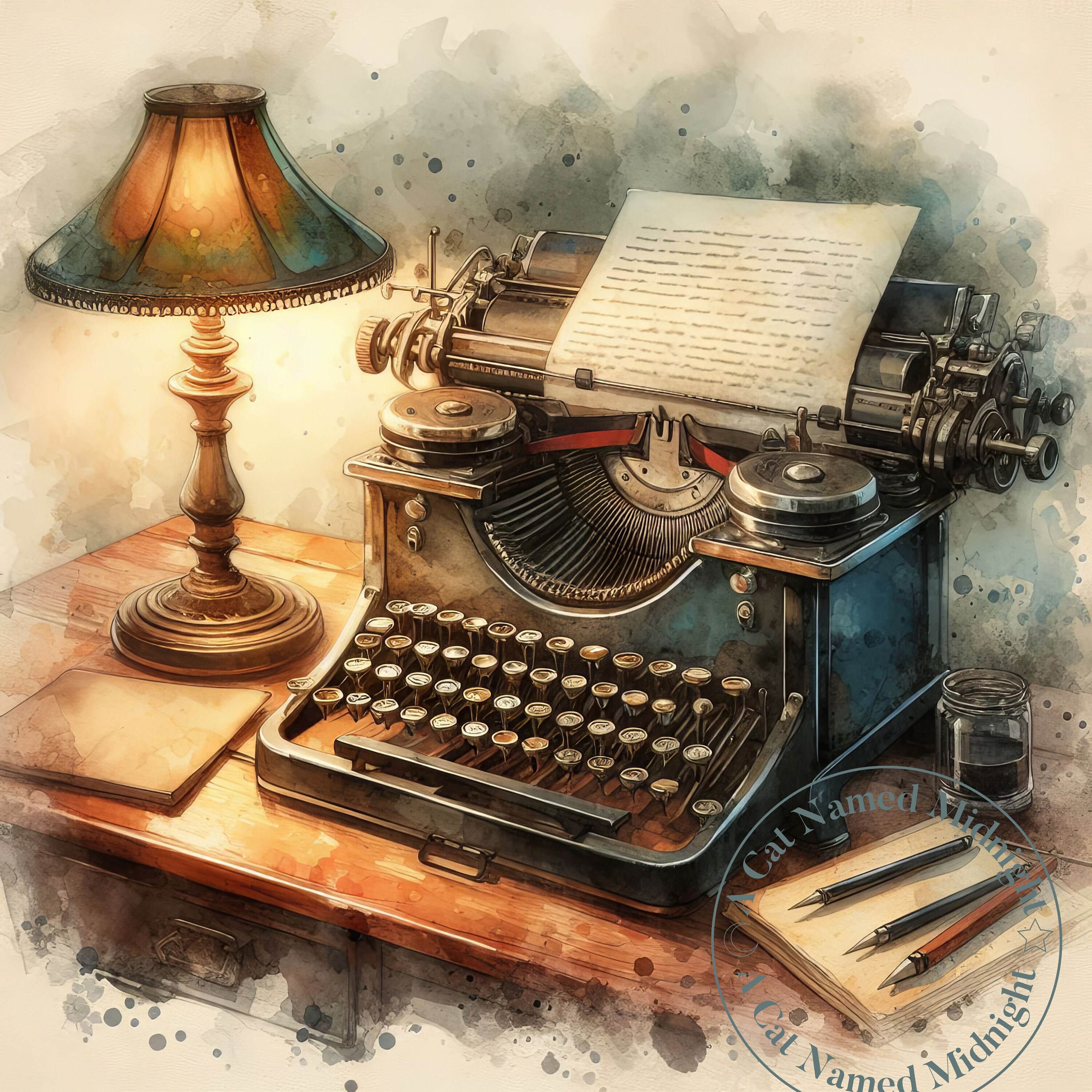 10 Antique Typewriters Clipart Watercolor Vintage Clip Art Writer's ...