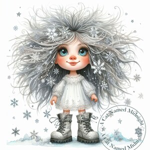 Quirky Girl Snowflake Princess Clipart 10 Whimsical Watercolor Clip Art ...