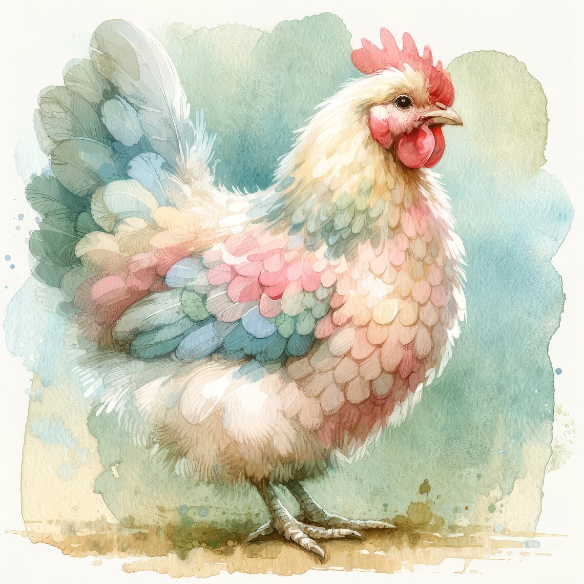 Watercolor Chicken Clipart Watercolor Rooster Clip Art Easter Farm ...