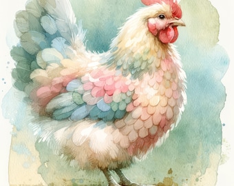 Watercolor Chicken Clipart Watercolor Rooster Clip Art Easter Farm ...