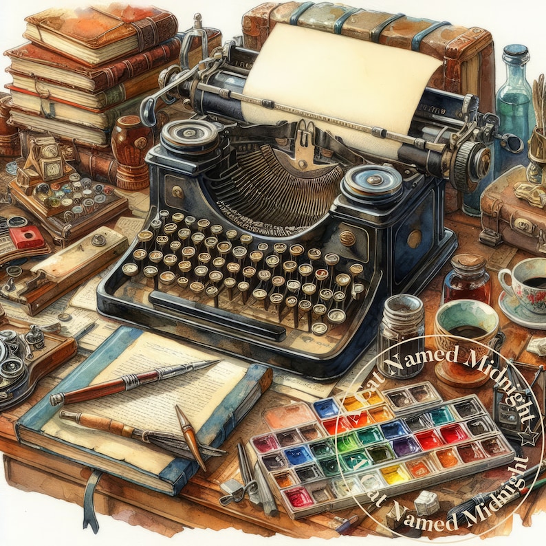 10 Antique Typewriters Clipart Watercolor Vintage Clip Art Writer's ...