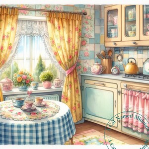 Watercolor Cute Retro Kitchen Clipart Shabby Chic Kitchen Vintage Clip ...