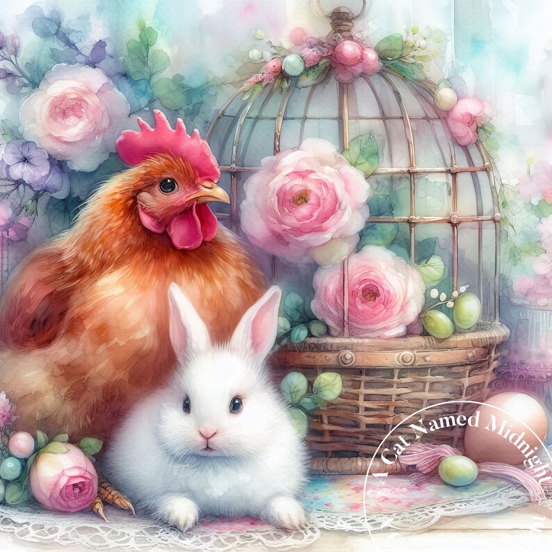 Chicken and Bunny Clipart Watercolor Clip Art Chicken Clipart Bundle ...