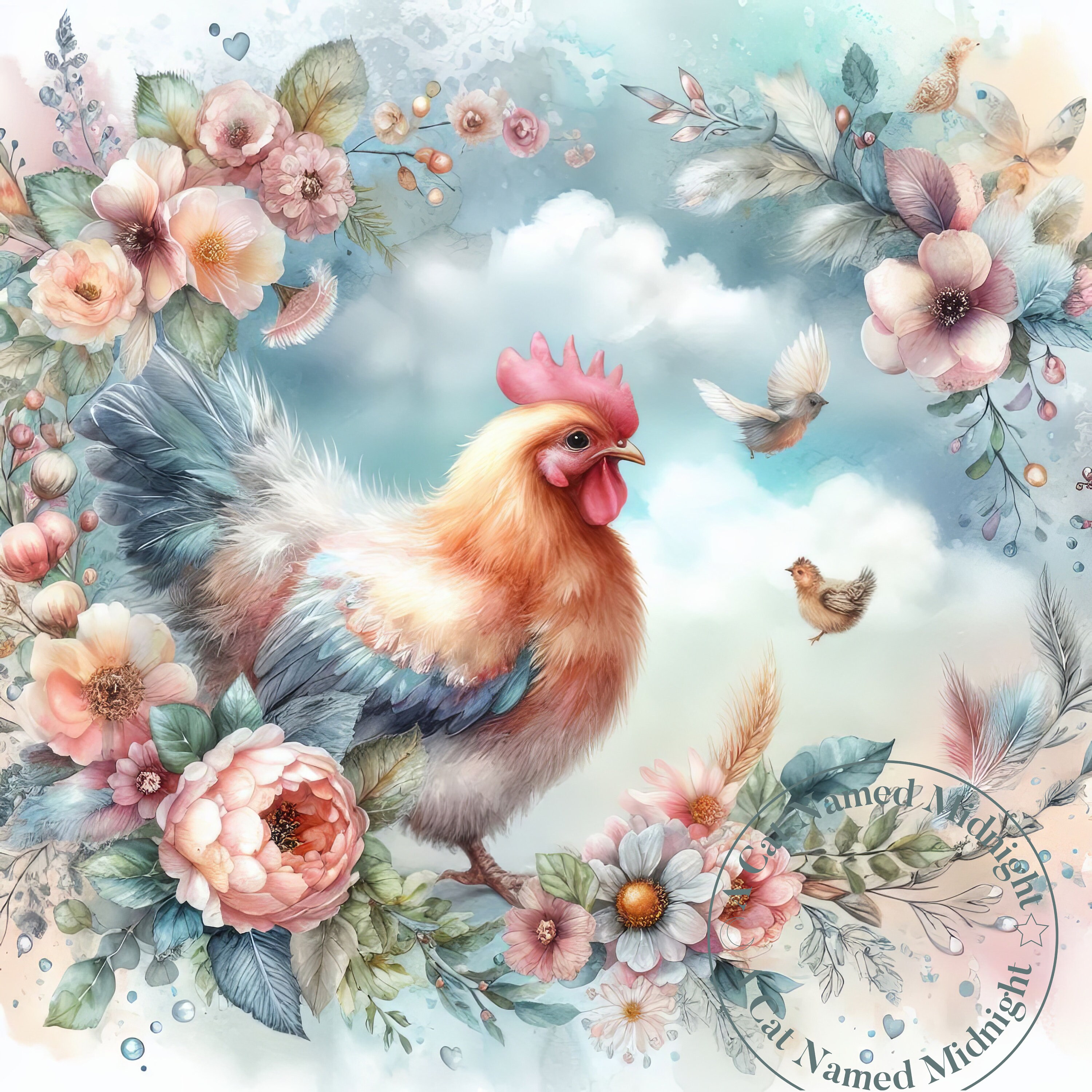 Watercolor Chicken Clipart Watercolor Rooster Clip Art Easter Farm ...