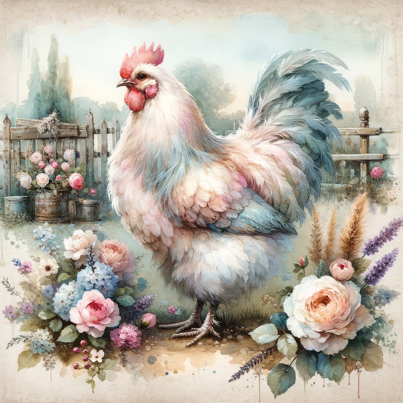 Watercolor Chicken Clipart Watercolor Rooster Clip Art Easter Farm ...