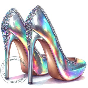 Rainbow Mother of Pearl High Heels Clipart 12 JPG Watercolor High Heels ...