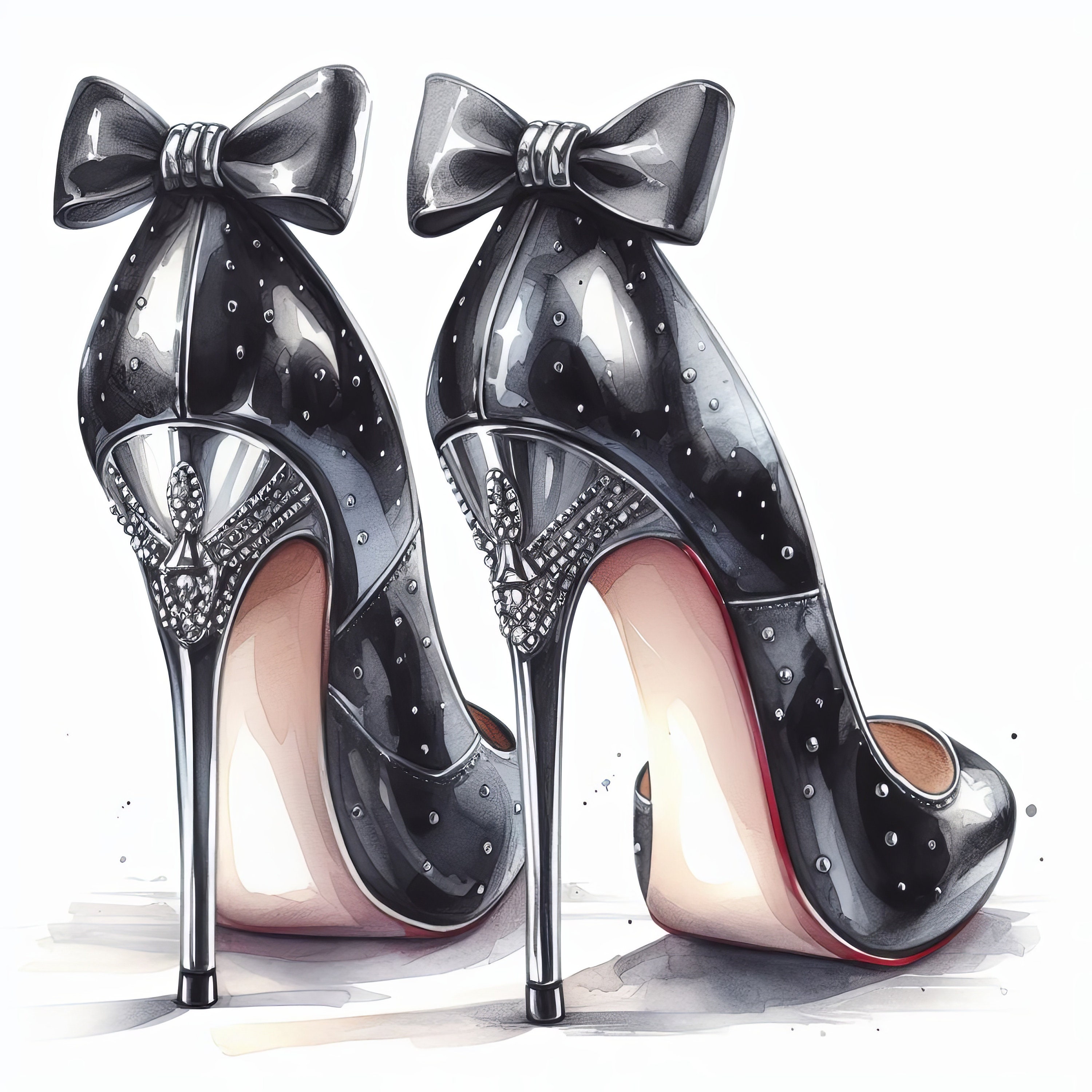 Watercolor High Heels Clipart Bundle Black and Silver High Heels Clip ...
