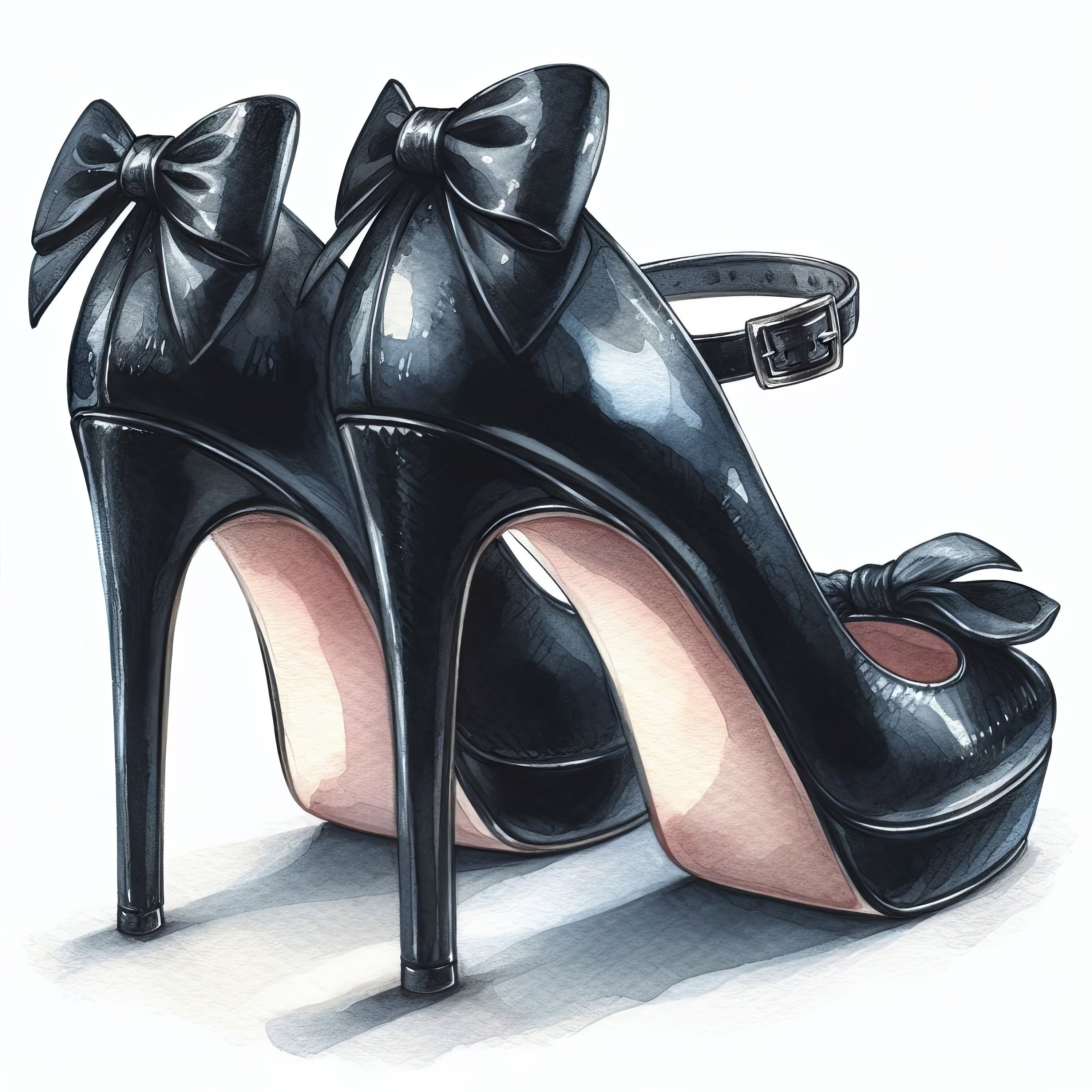 Watercolor High Heels Clipart Bundle Black High Heels Clip Art Womens ...