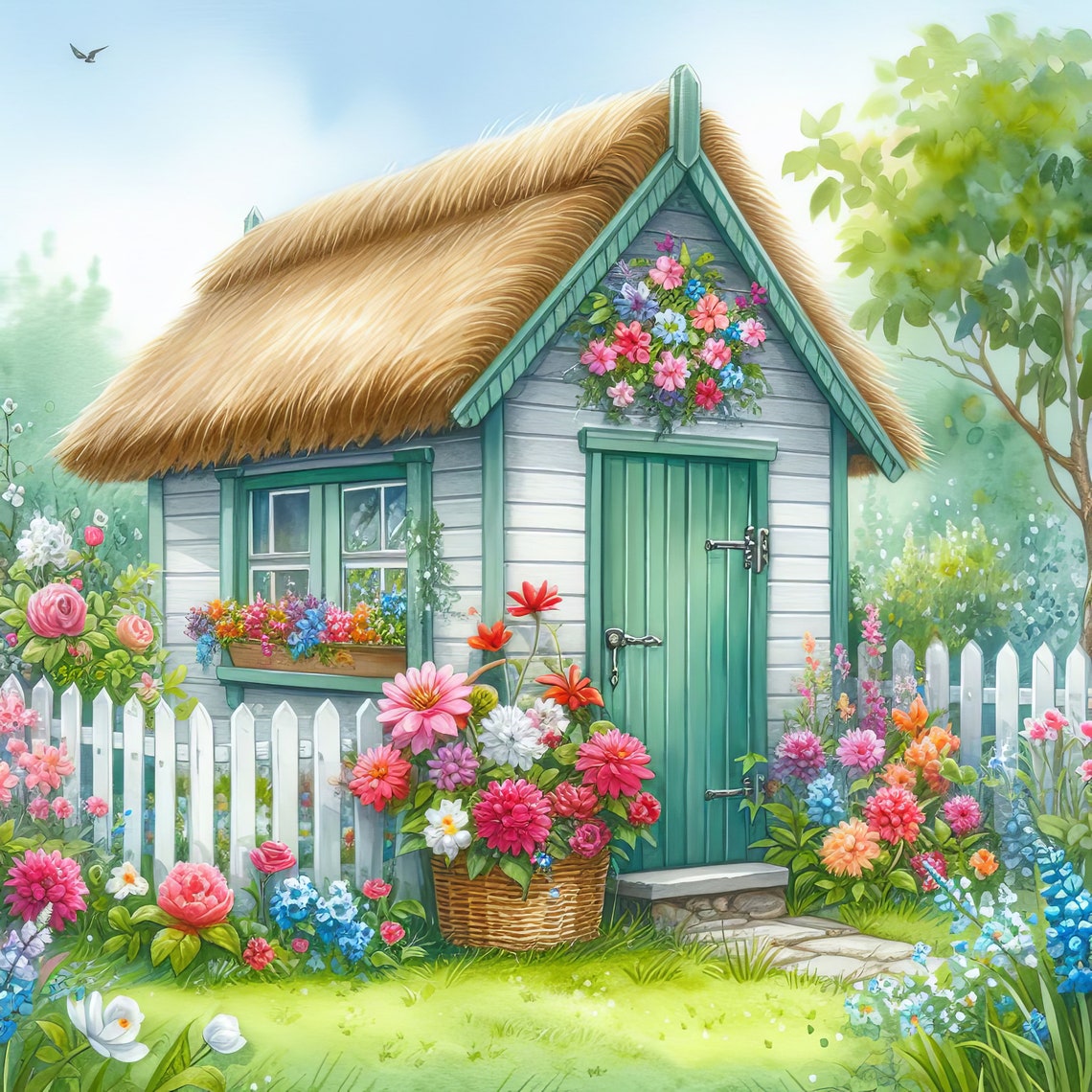 10 Teeny Tiny Cottages Clipart Bundle Whimsical Cottages Watercolor ...