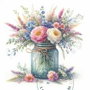 10 Mason Jar Flowers Clipart Shabby Chic Floral Watercolor Vintage Clip ...
