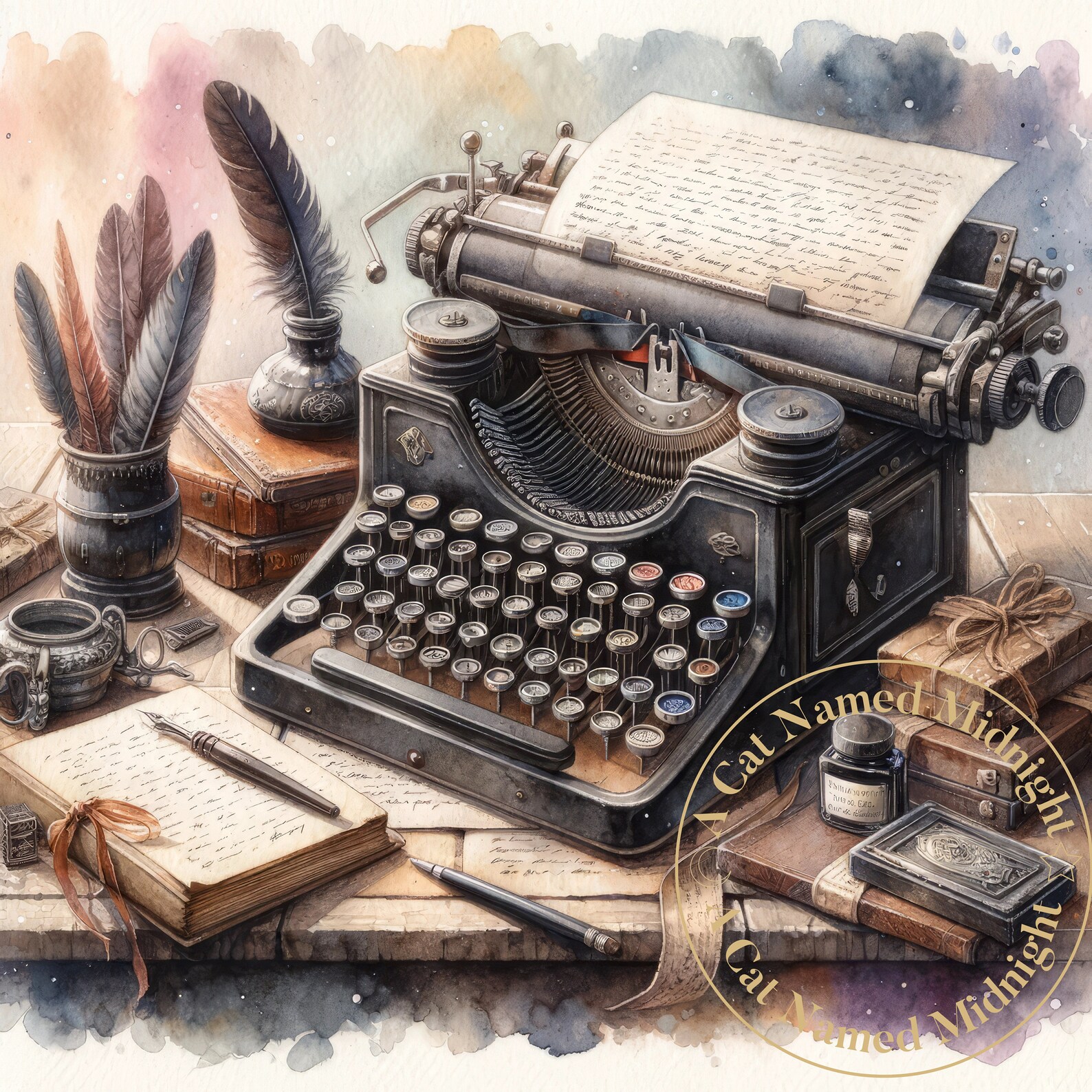 10 Antique Typewriters Clipart Watercolor Vintage Clip Art Writer's ...