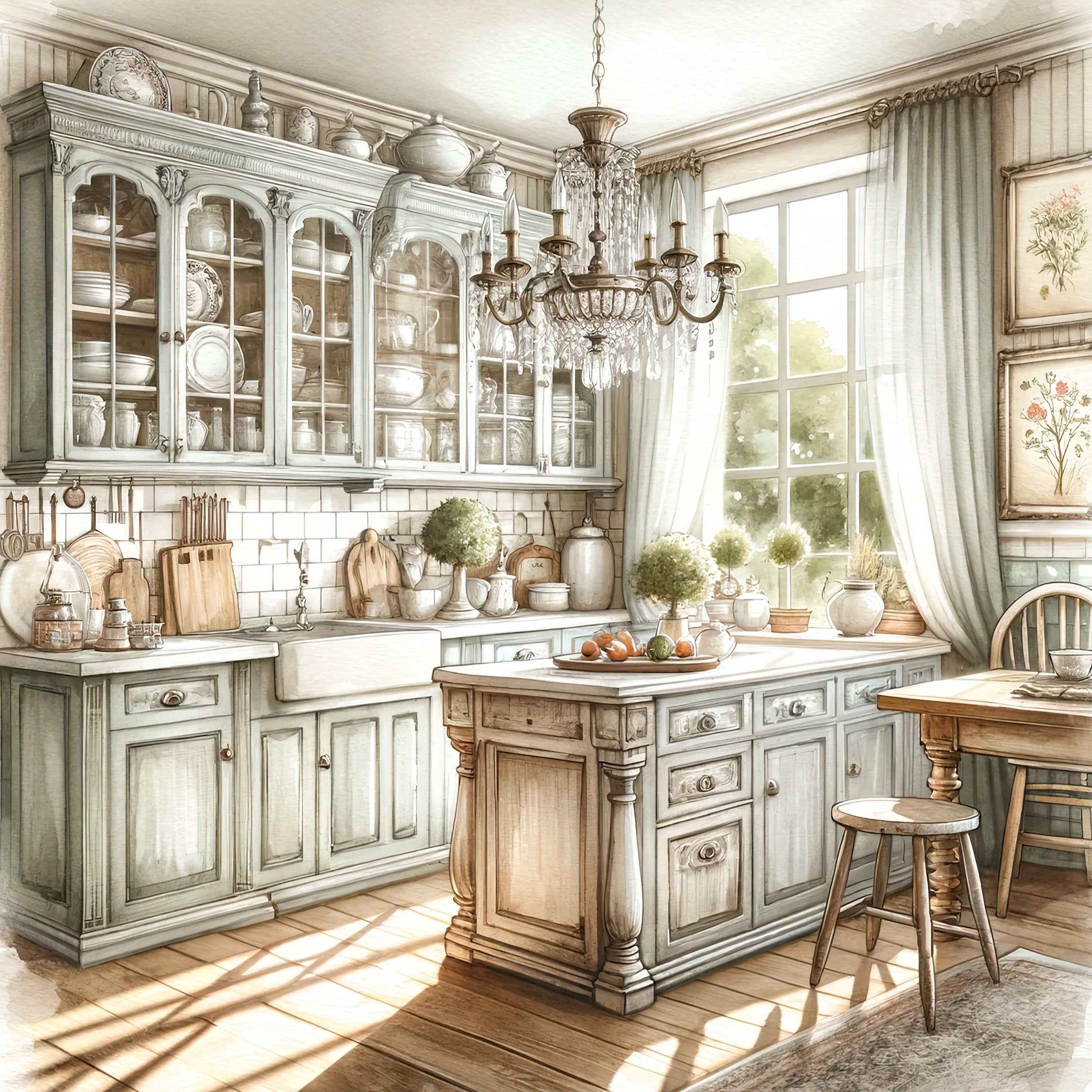 Watercolor Farmhouse Kitchen Clipart Watercolor Cottage Kitchen Clip ...
