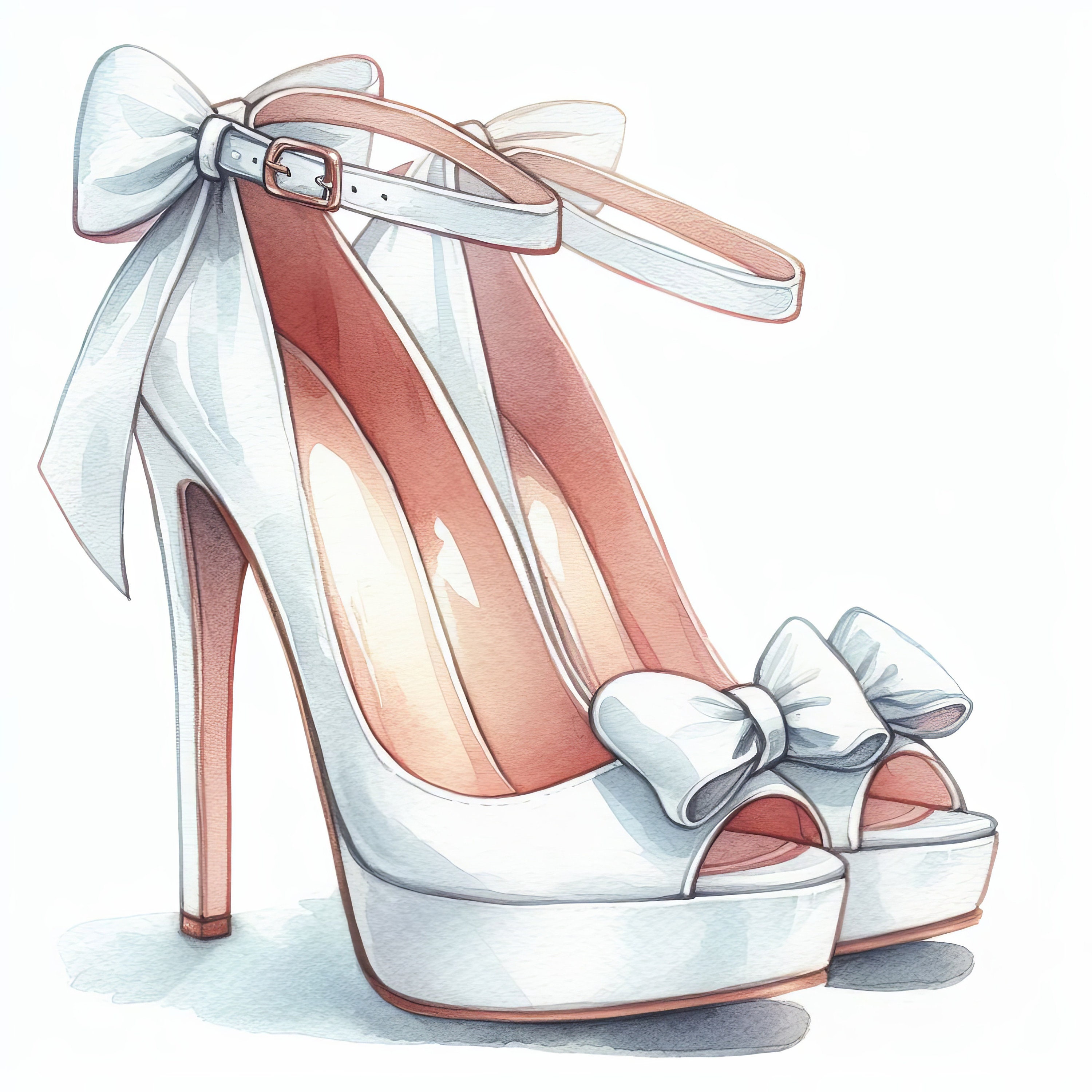 Watercolor High Heels Clipart Bundle White High Heels Clip Art Womens ...