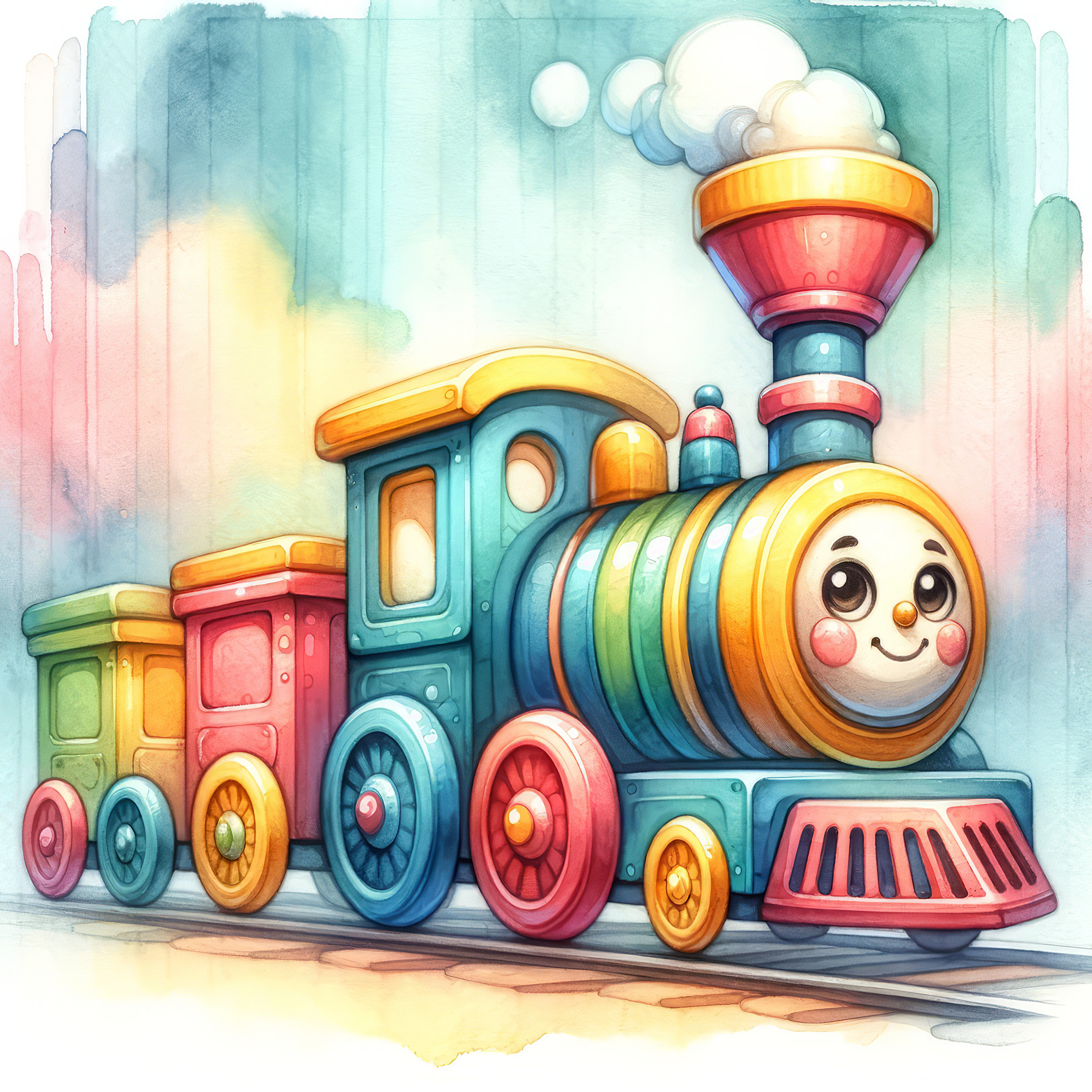 Nursery Watercolor Clipart for Children Toy Train Clip Art Colorful Kid ...