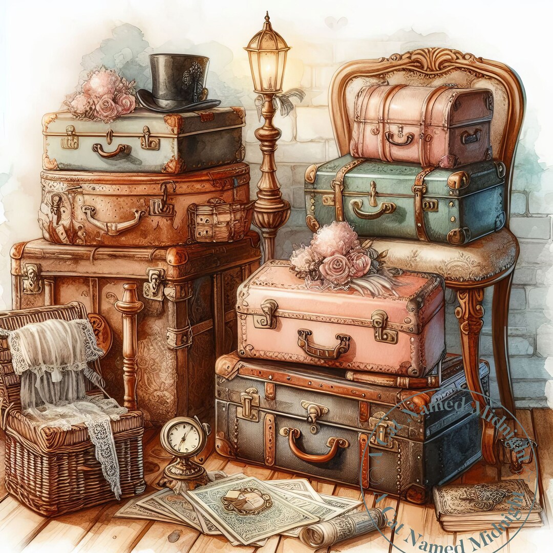 Victorian Suitcases Clipart 12 High Quality Jpgs Vintage Luggage Clip ...