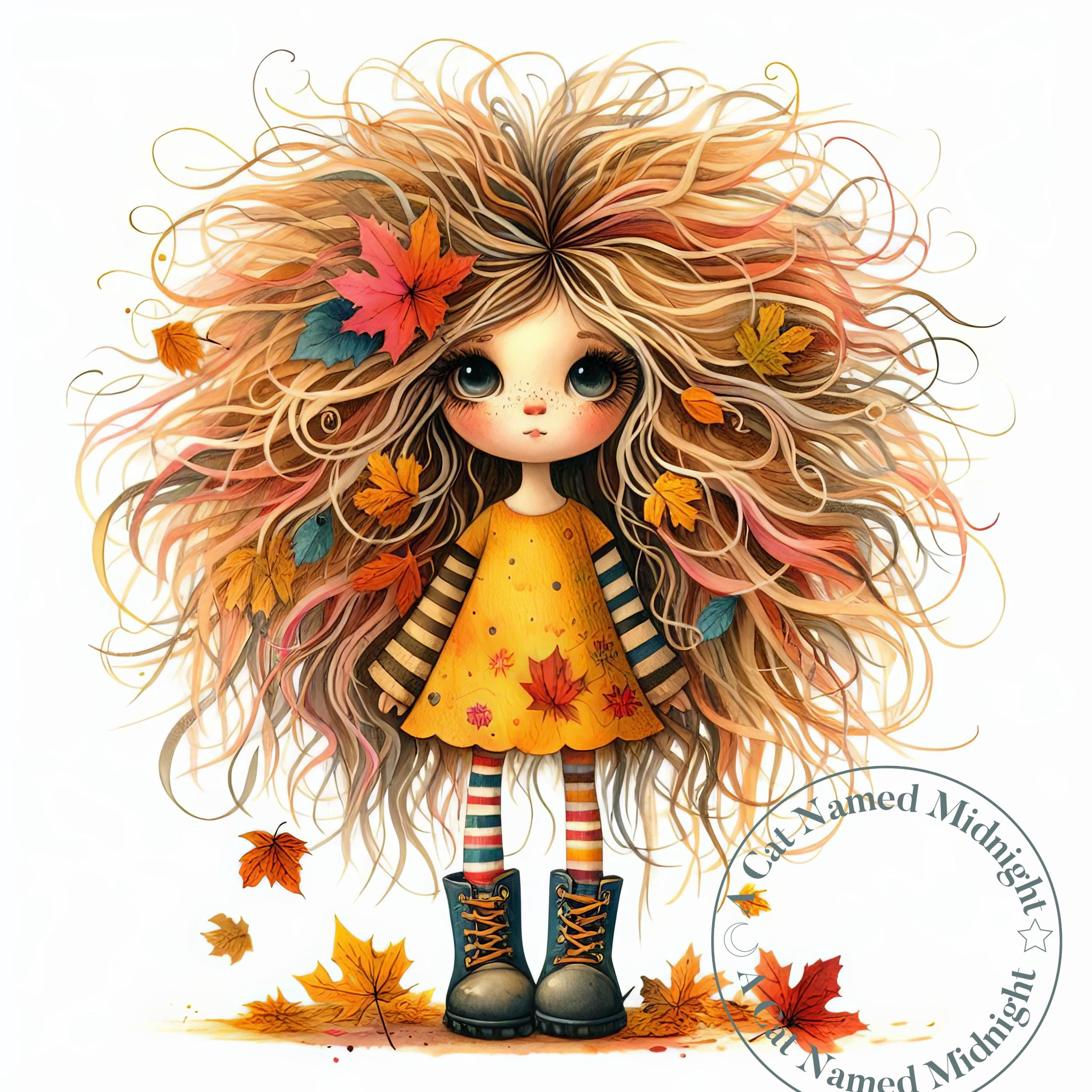 Quirky Autumn Girls Clipart 10 Jpgs Whimsical Watercolor Clipart Fall ...