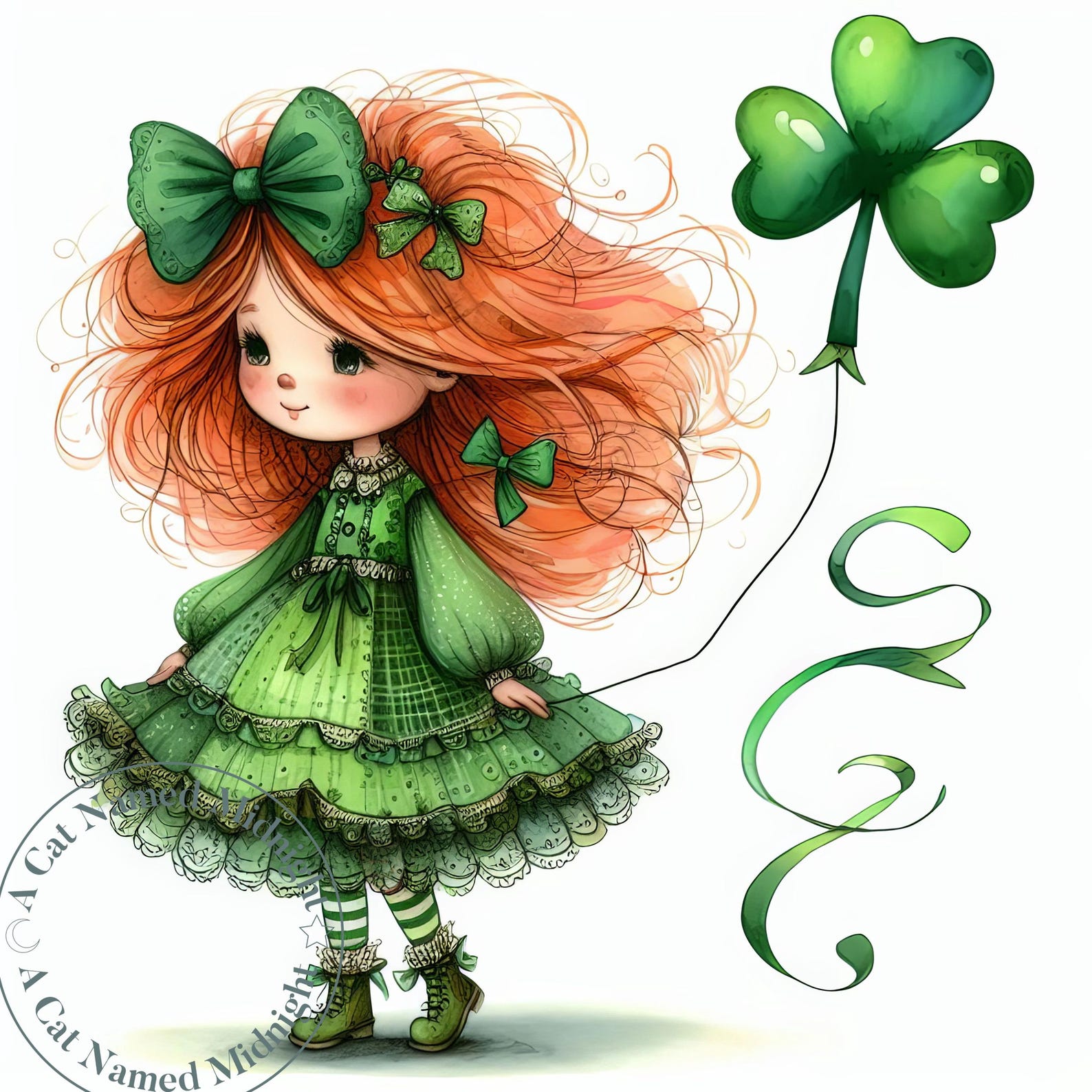 Little Shamrock Girl Clipart 12 JPG Whimsical St. Patrick's Day Clip ...