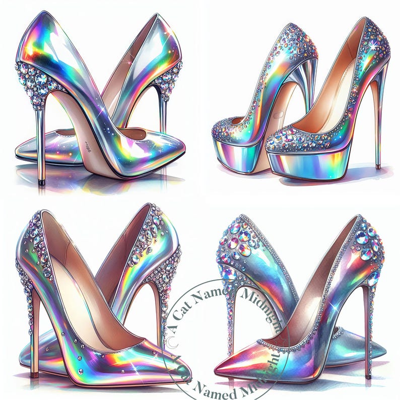 Rainbow Mother of Pearl High Heels Clipart 11 JPG Watercolor High Heels ...