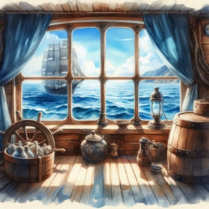 Watercolor Nautical Windows Clipart Watercolor Nautical Clip Art Ocean ...