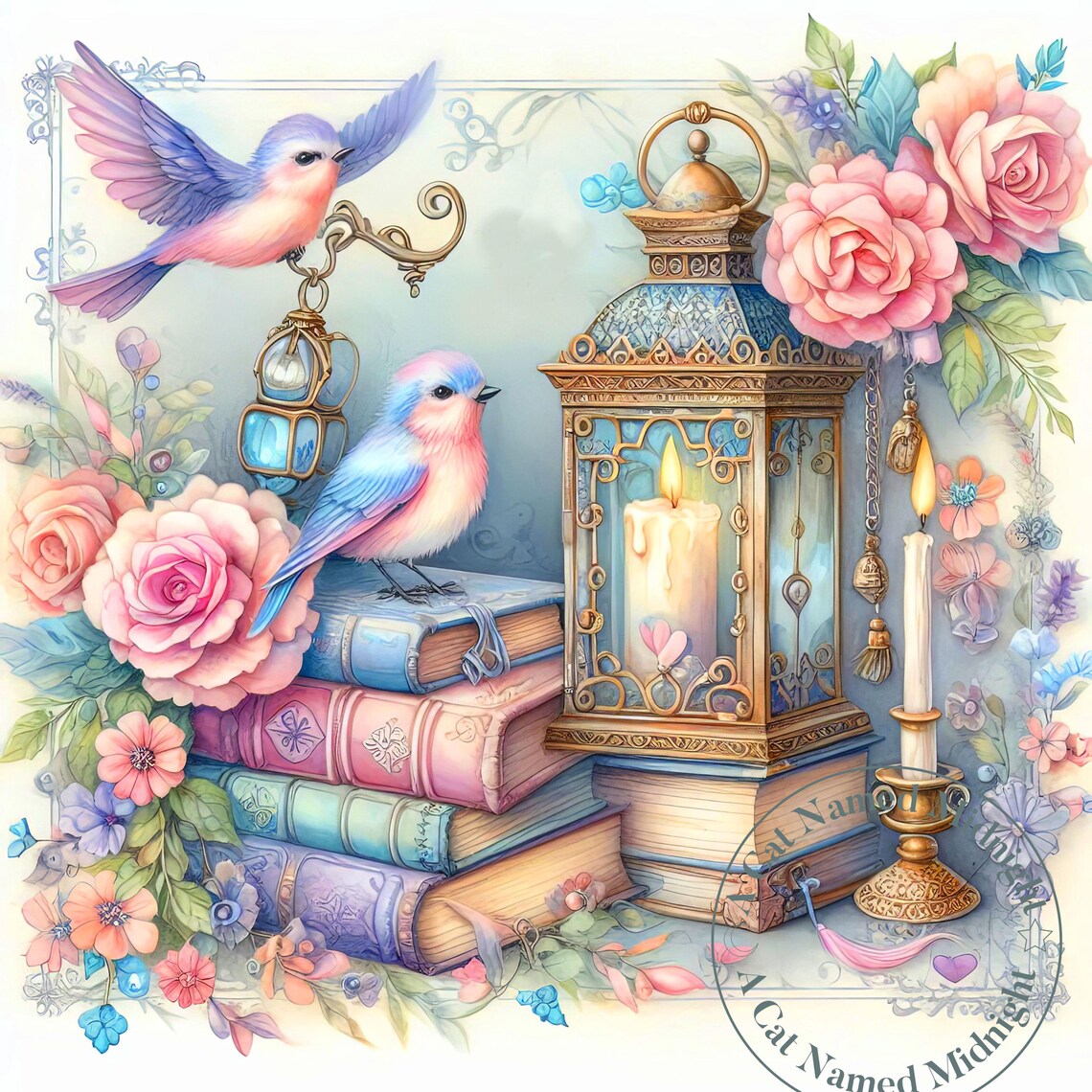 Shabby Chic Books and Birds Clipart 14 JPG Images - Etsy