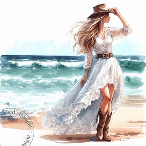 Coastal Cowgirl on the Beach 13 Clipart Beach Cow Girl Clipart Bundle ...