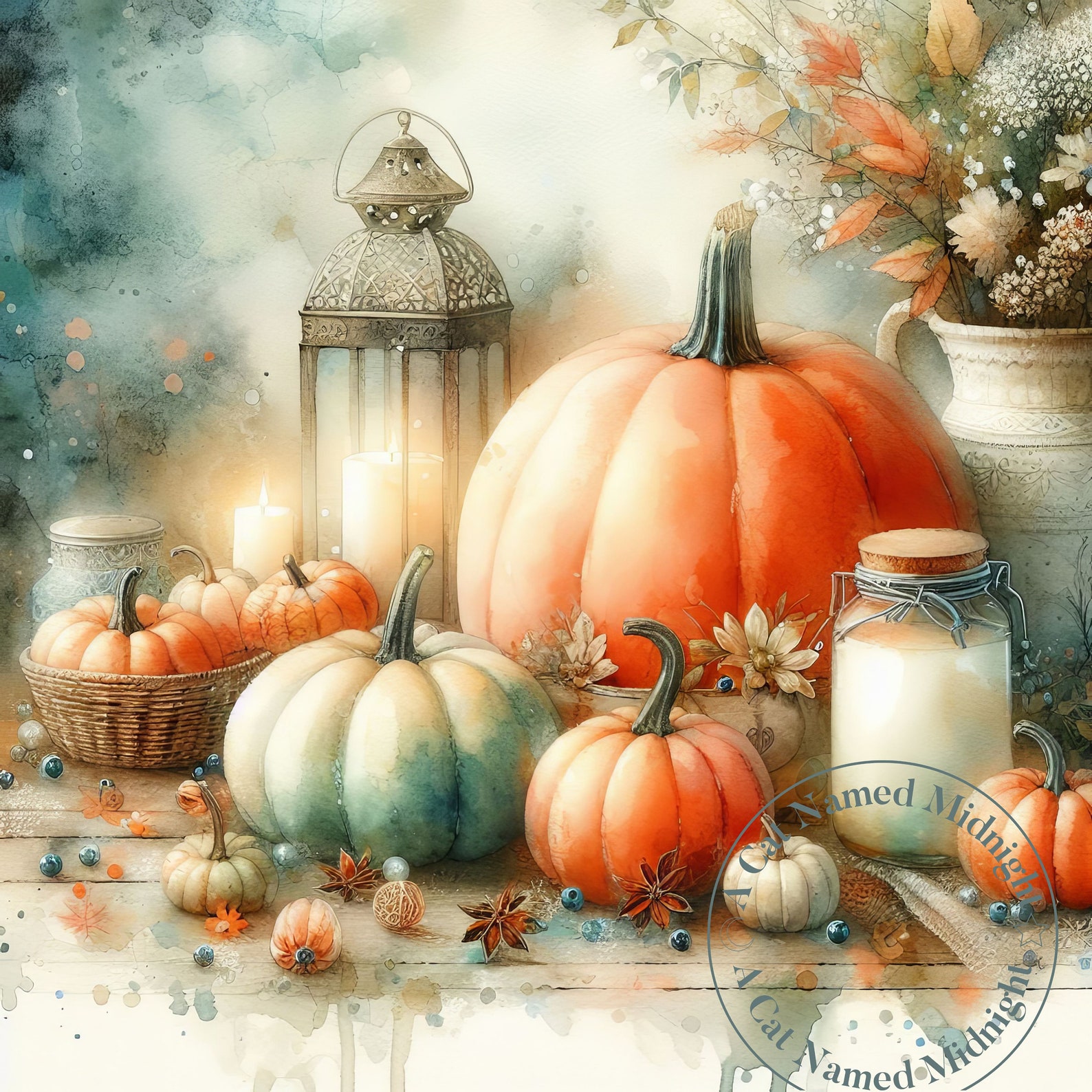 Pumpkins Clipart 10 Images Watercolor Shabby Chic Fall Clip Art Floral ...