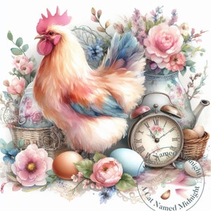 Watercolor Chicken Clipart Watercolor Rooster Clip Art Easter Farm ...