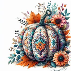 Boho Pumpkin Clipart 11 Images Watercolor Fall Clip Art Floral Autumn ...