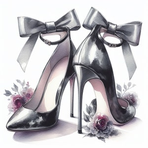 Watercolor High Heels Clipart Bundle Black and Silver High Heels Clip ...